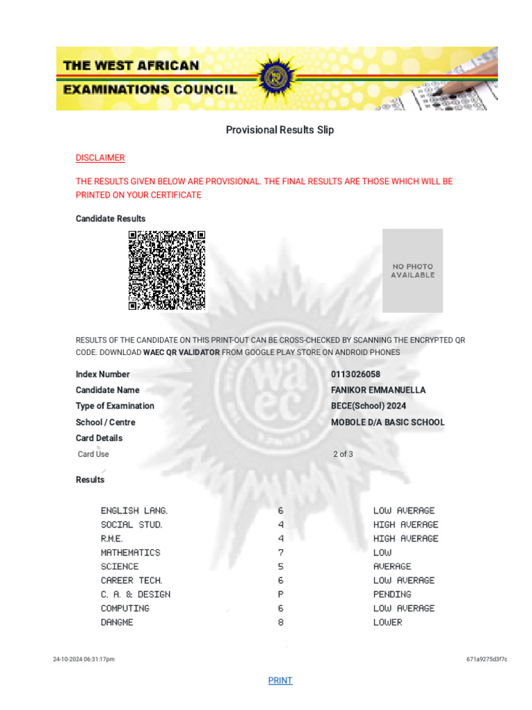 WAEC Candidate Eresults | PDF