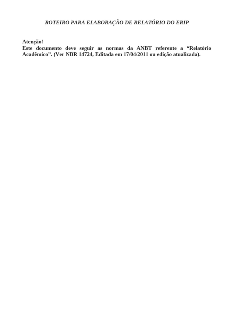 Roteiro para Relatório de Estágio ERIP | PDF