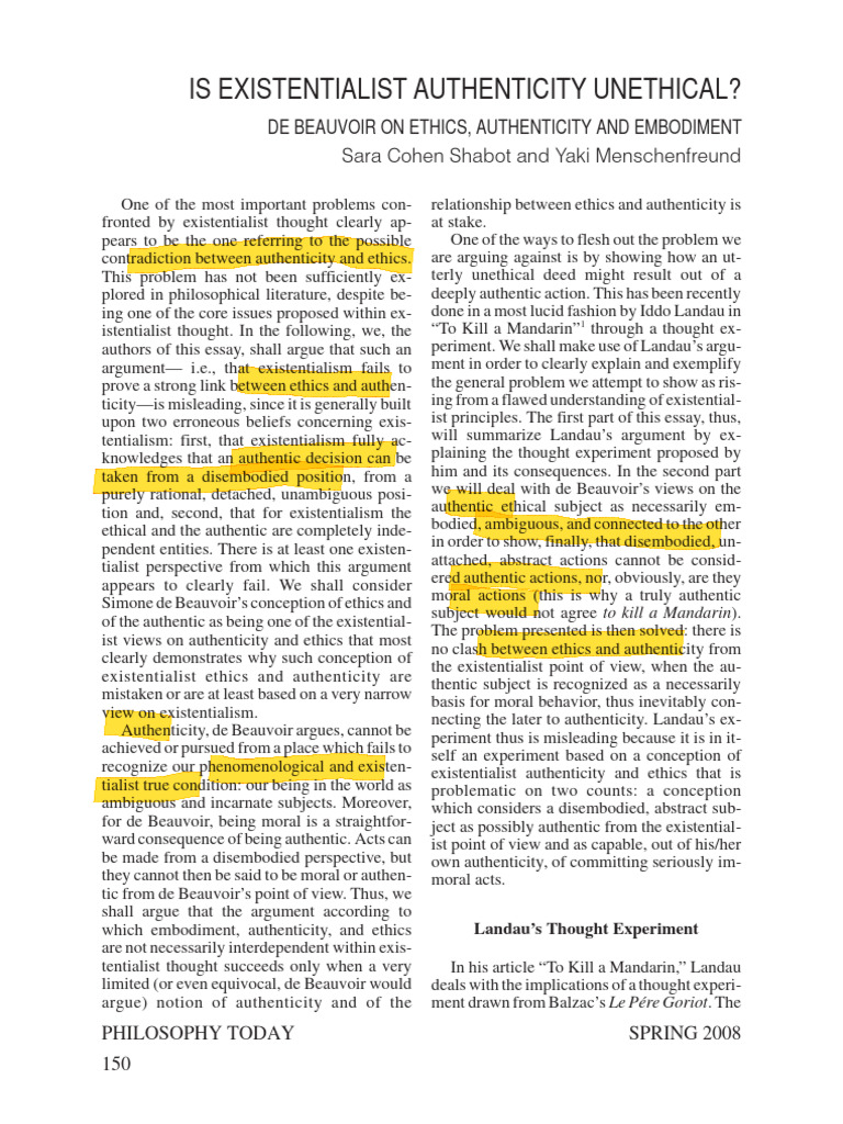 Existential Ethics: De Beauvoir's View | PDF | Existentialism | Authenticity (Philosophy)