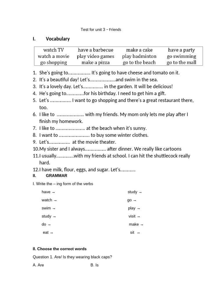 Test For Unit 3 - Lesson 1, 2 Class 6 | PDF | Grammar | Linguistics