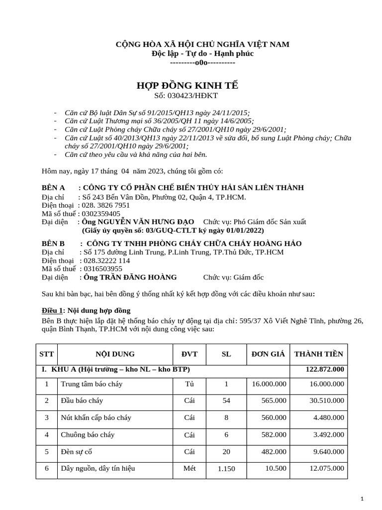 230417.HĐ LAP DAT PCCC 2023 | PDF