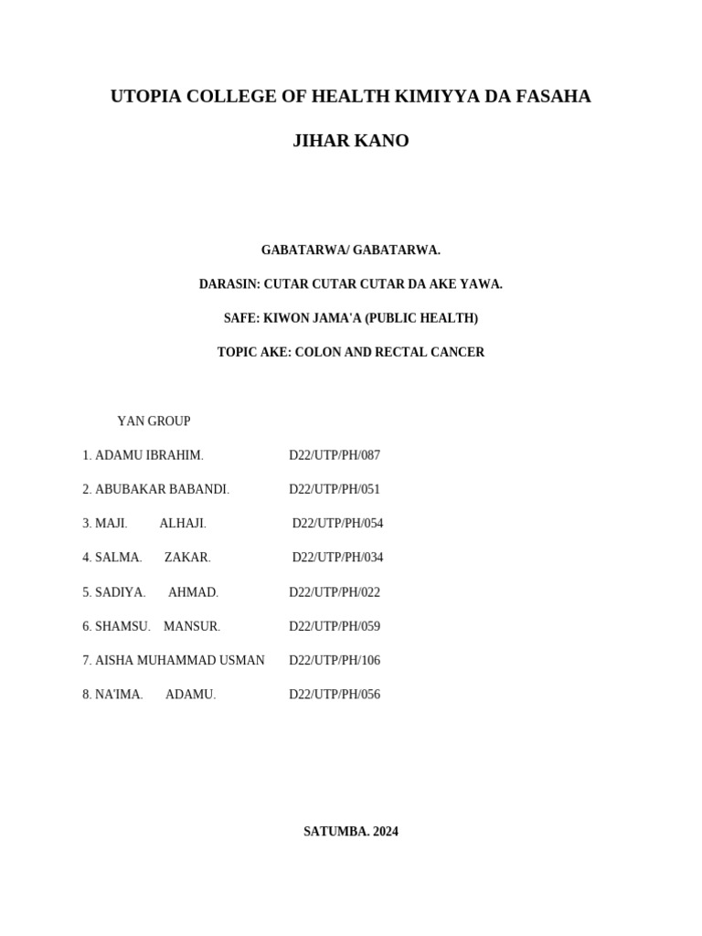 UTOPIA COLLEGE-WPS Office | PDF | Colorectal Cancer | Medical Specialties