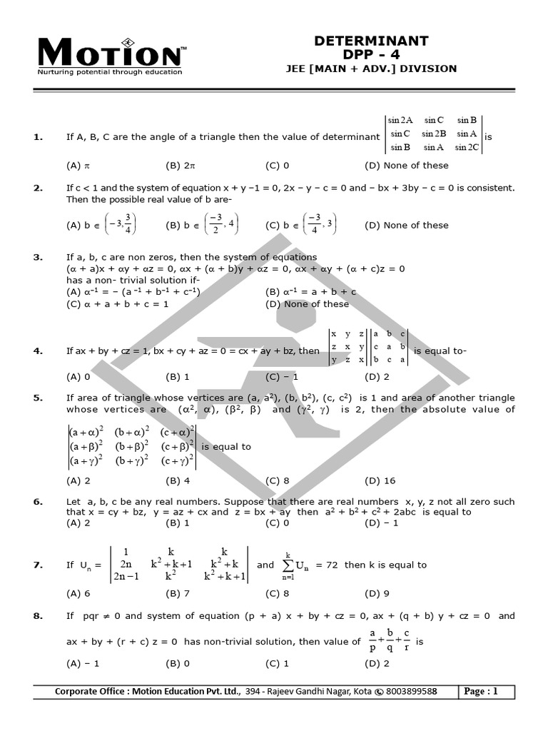 DPP-4 Determinant Ques @GB Sir | PDF | Elementary Geometry