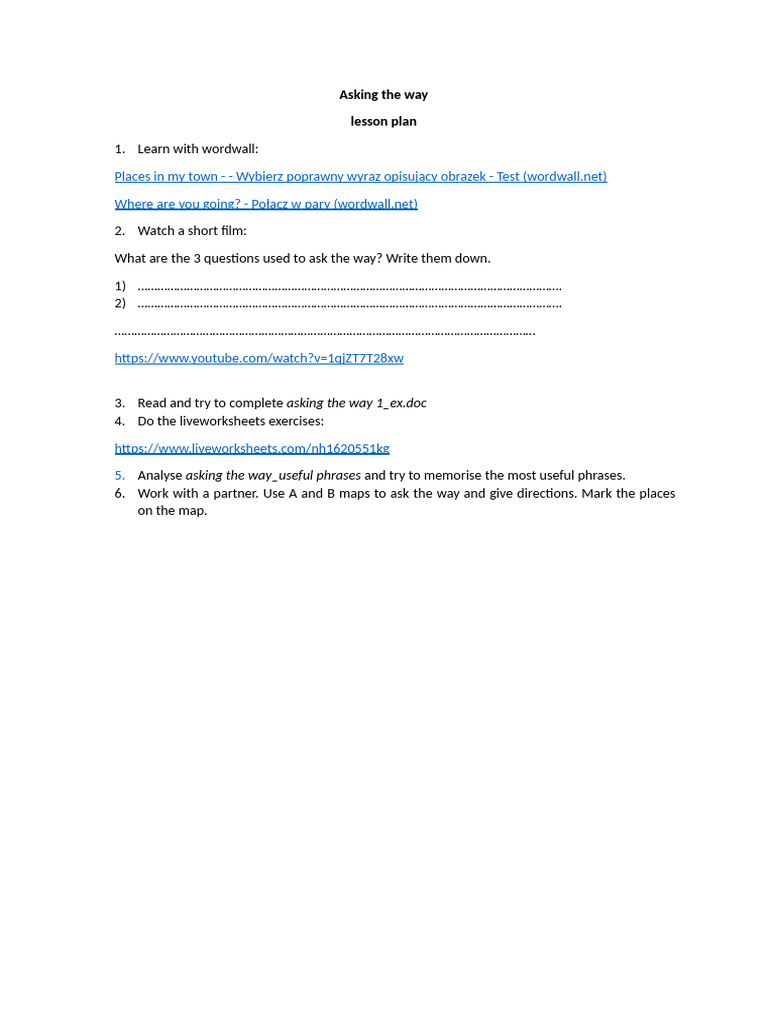 Asking for Directions Lesson Plan | PDF