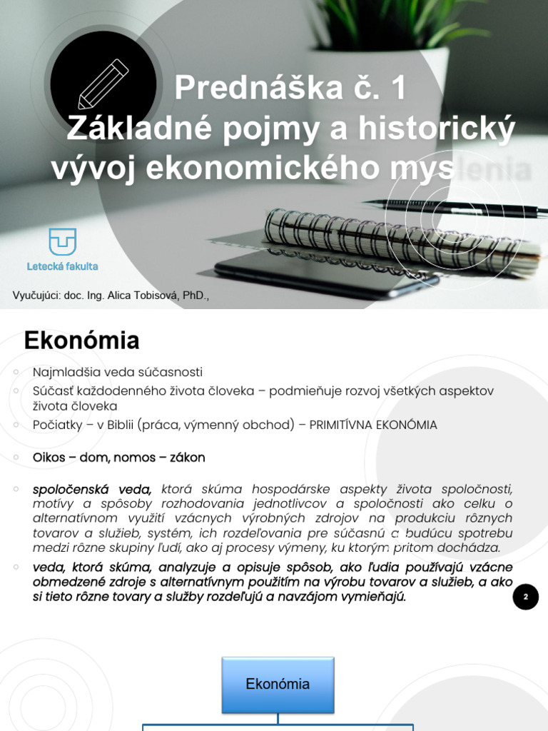 Pr. 1 - Zakladne Pojmy A Historicky Vyvoj Ekonomickeho Myslenia | PDF