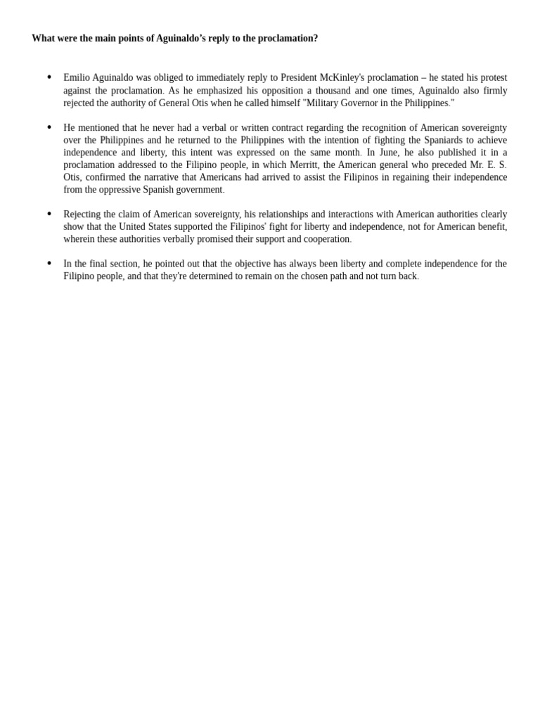 Aguinaldo's Rejection of U.S. Sovereignty | PDF | History