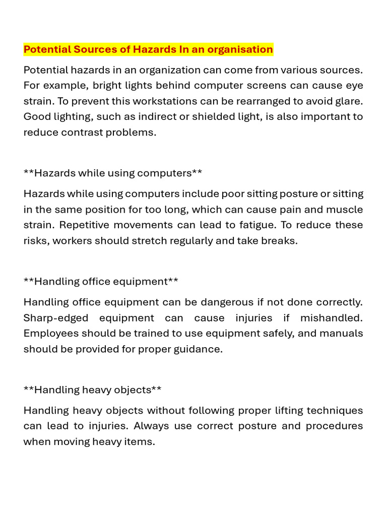 Potential Sources of Workplace Hazards | PDF