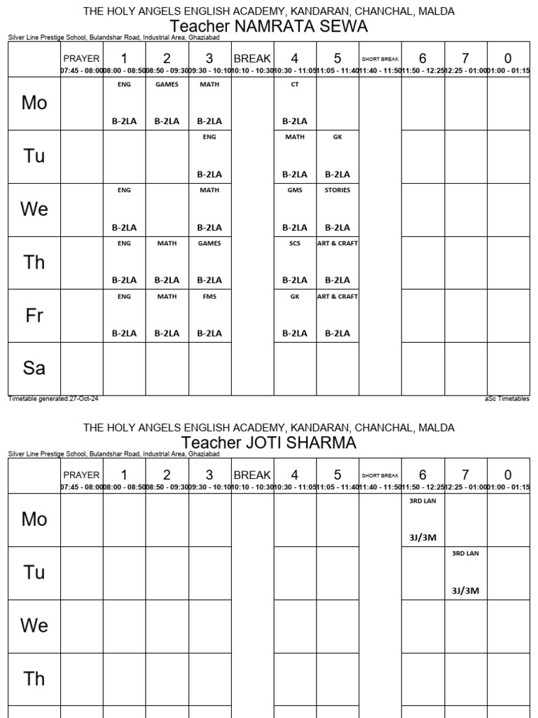 27 October 2024 Teacherwise Timetable Surendar Sir | PDF