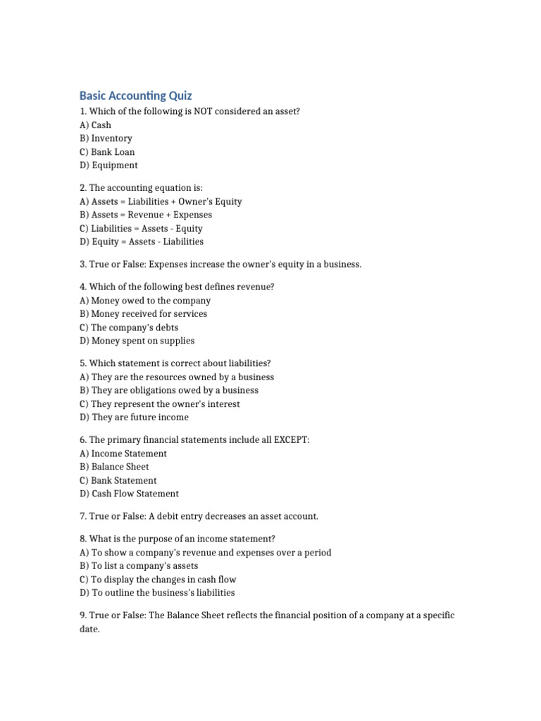 Basic Accounting Quiz | PDF