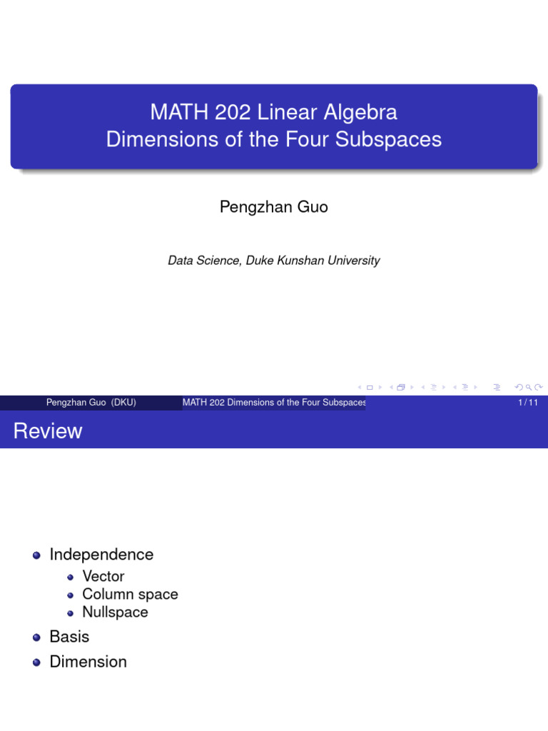 Dimensions of The Four Subspaces | PDF | Teaching Methods & Materials