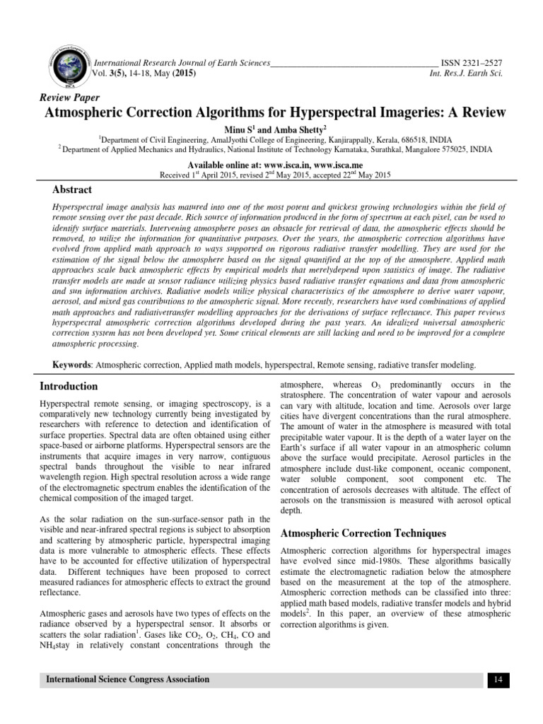 Atmospheric Correction Algorithms For Hy Pdf Infrared Optics