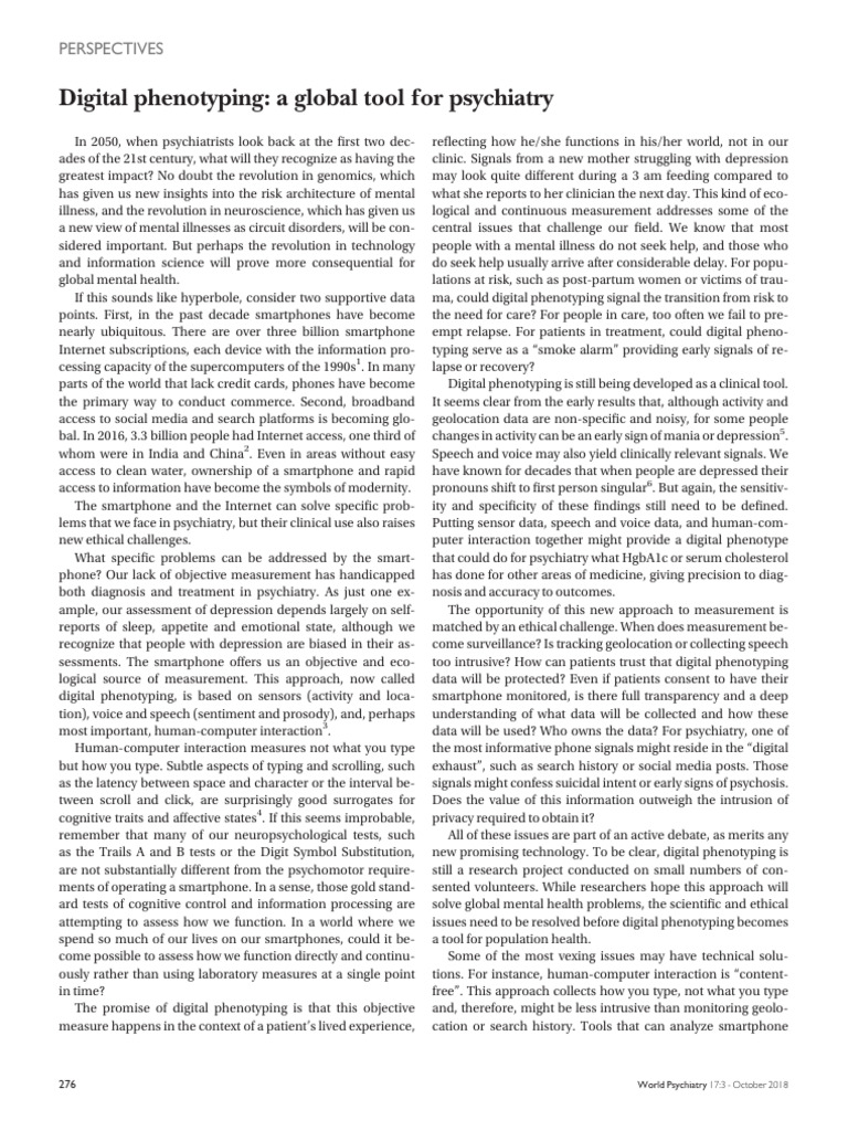 Digital Phenotyping in Psychiatry | PDF | Psychotherapy | Cognitive ...