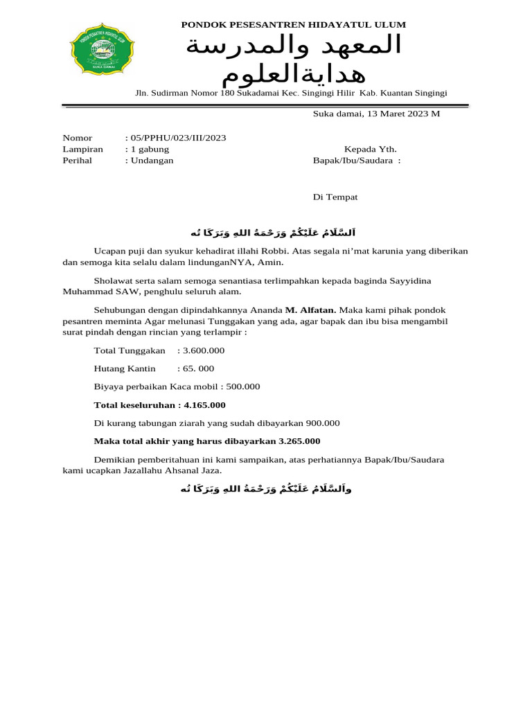 Surat Tagihan Tunggakan | PDF