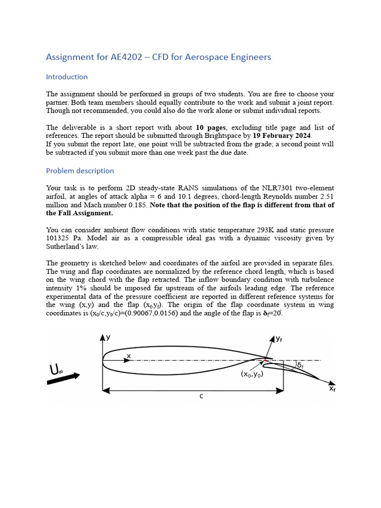 Assignment CFD1 January 2024 | PDF | Fluid Dynamics | Aerodynamics