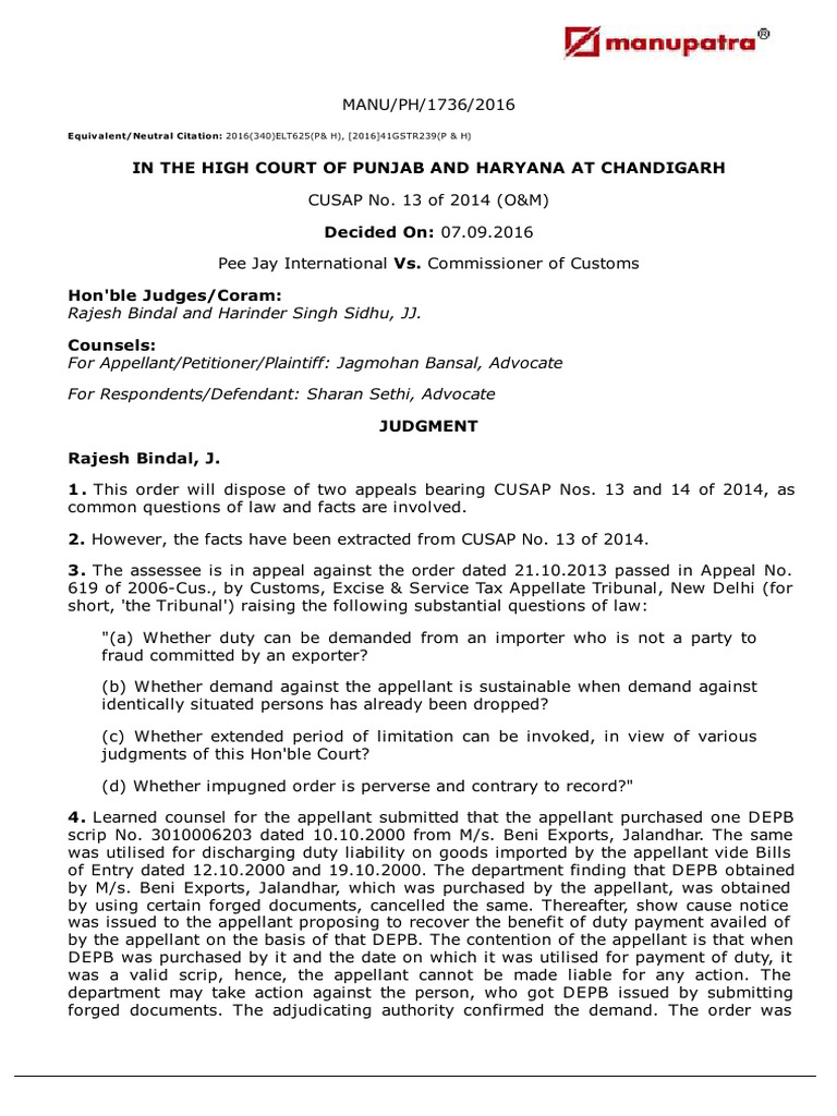 Pee Jay International Vs Commissioner of Customs | PDF | Judgment (Law ...