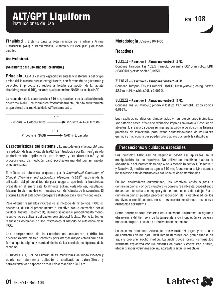 Inserto Tgp Labtest Pdf Ensayo De Enzimas Nicotinamida Adenina
