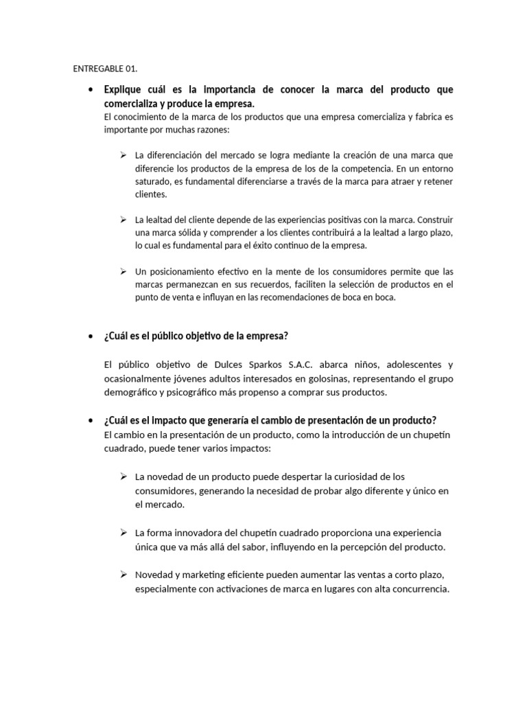 ENTREGABLE 01 Y 02 | PDF | Marca | Business