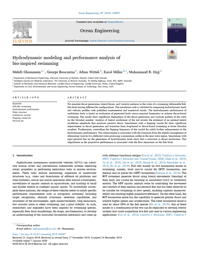 A_Refferans-Hydrodynamic Modeling and Performance Analysis of Bio-Inspired Swimming | PDF | Fin ...