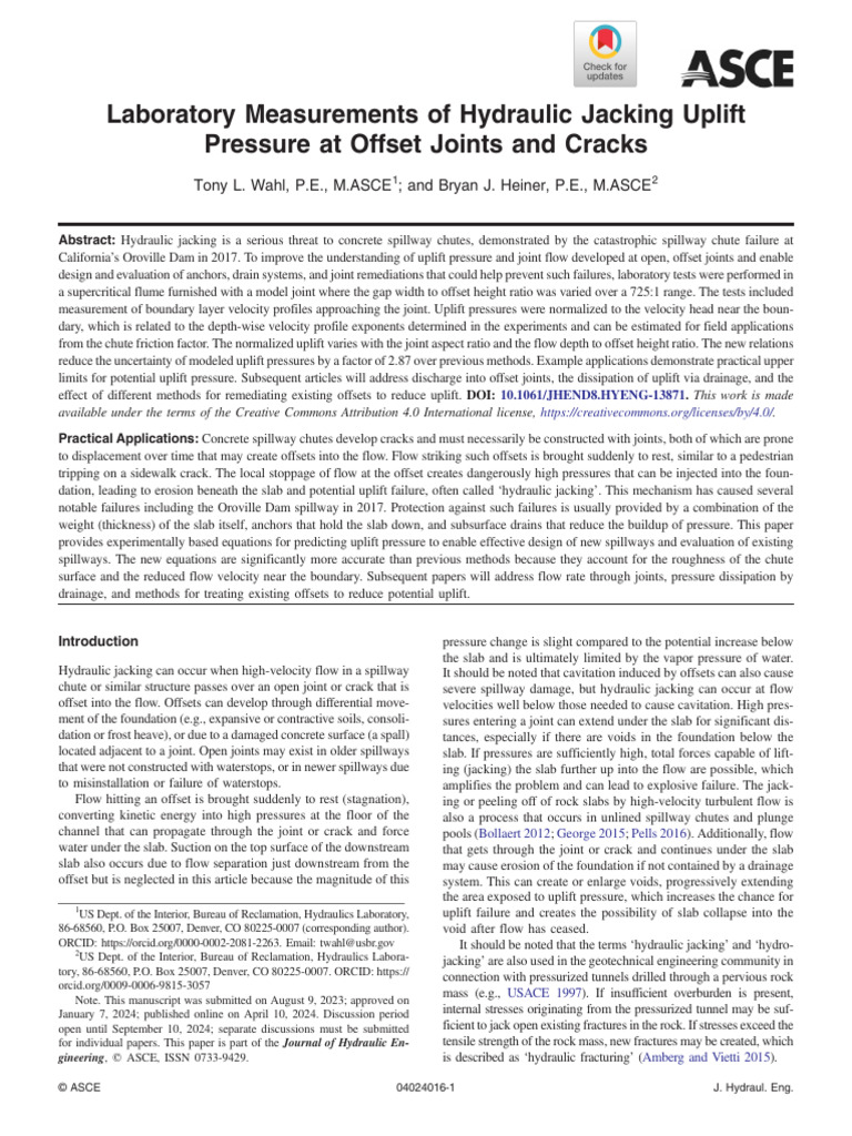 Hydraulic Jacking Uplift Pressure Study | PDF | Spillway | Dam