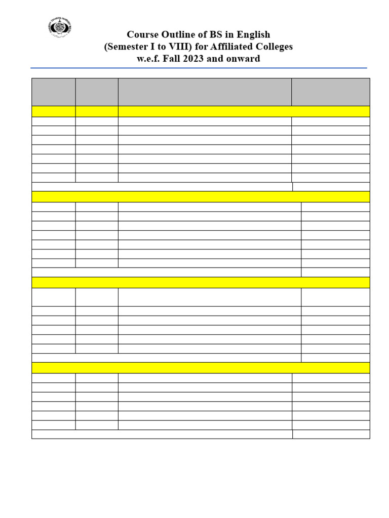 BS English Course Outline 2023 Colleges | PDF | Linguistics | Lexicon