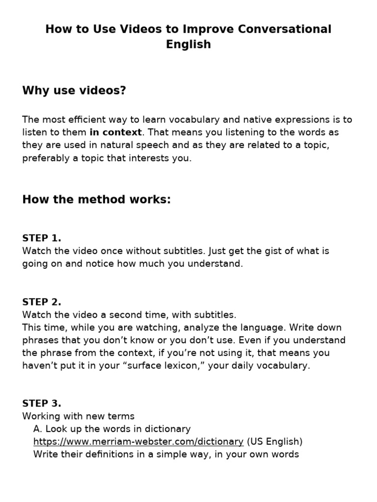 How To Use Videos To Improve Conversational English | PDF | Vocabulary ...
