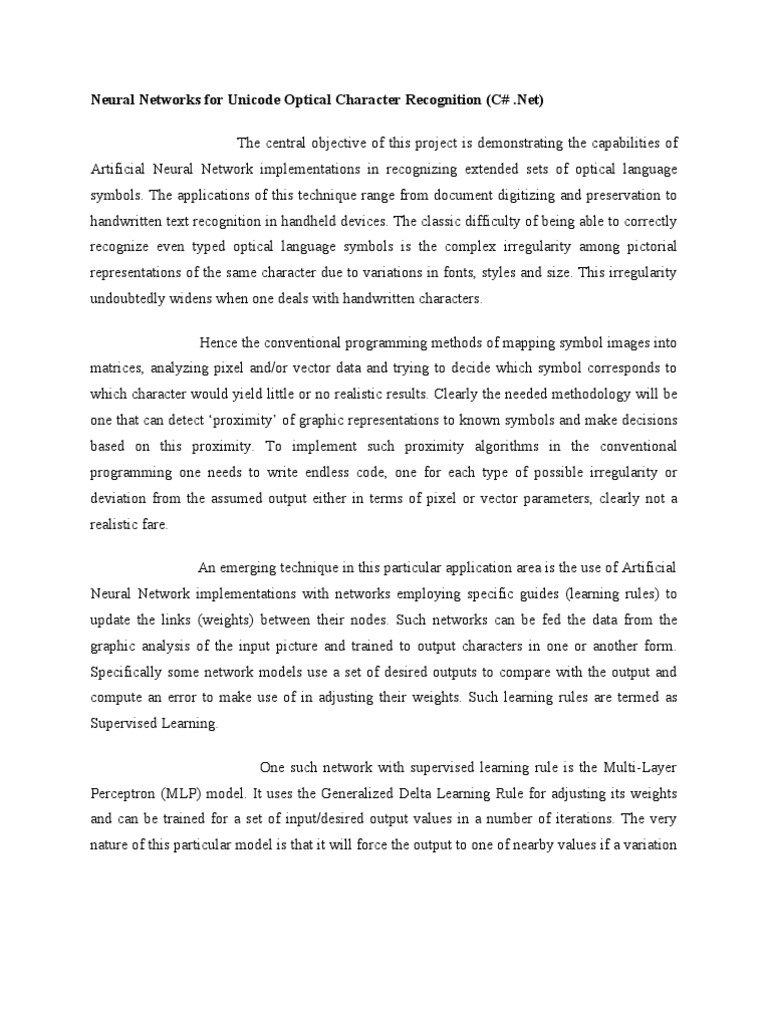 Neural Networks For Unicode Optical Character Recognition | PDF ...