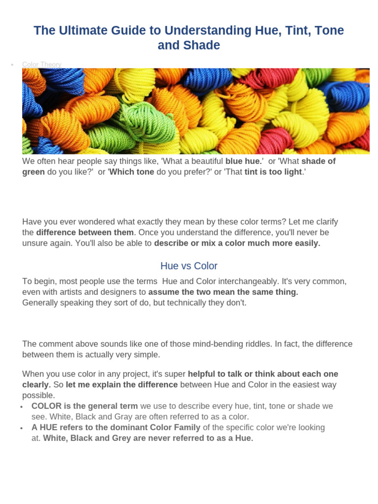 The Ultimate Guide to Understanding Hue, Tint, Tone and Shade | PDF ...