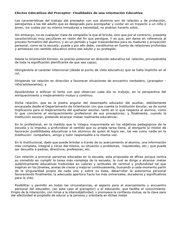Efectos Educativos Del Preceptor | PDF | Adultos | Escuelas