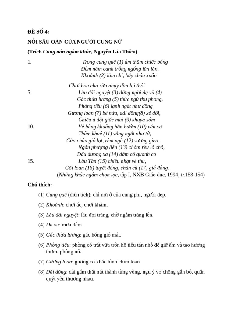 ĐỀ SỐ 4 Nỗi sầu oán ng cung nữ | PDF