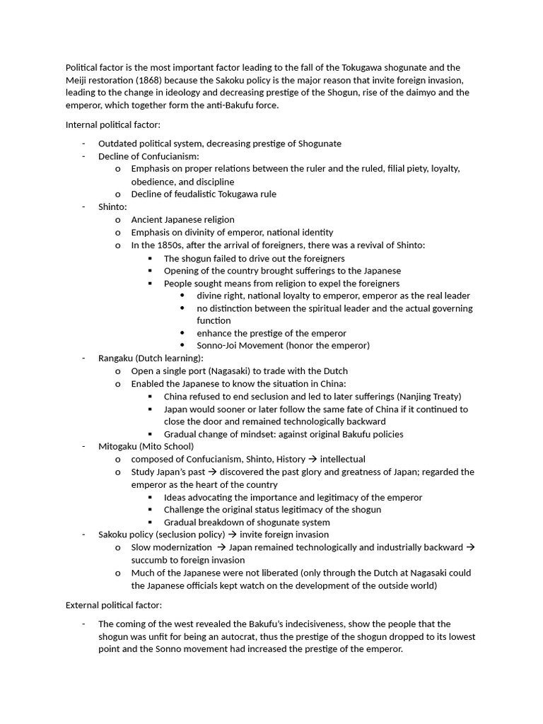 Asian History - Tokugawa Essay Plan | PDF | Shogun | Empire Of Japan
