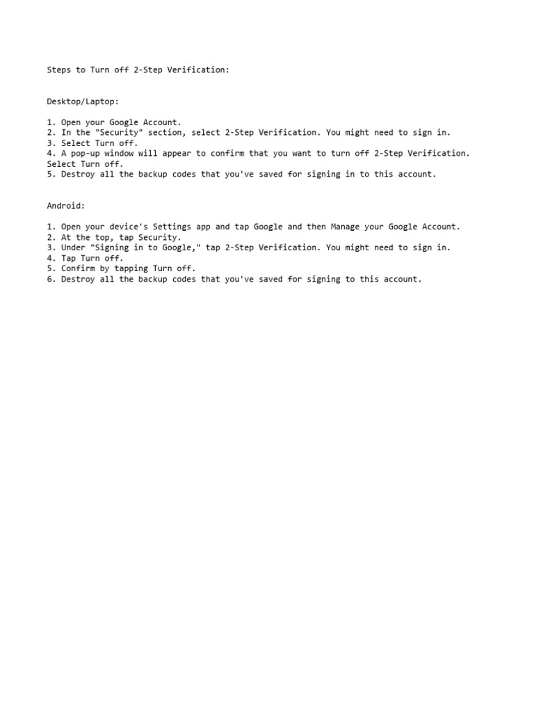 Disable Google 2-Step Verification | PDF