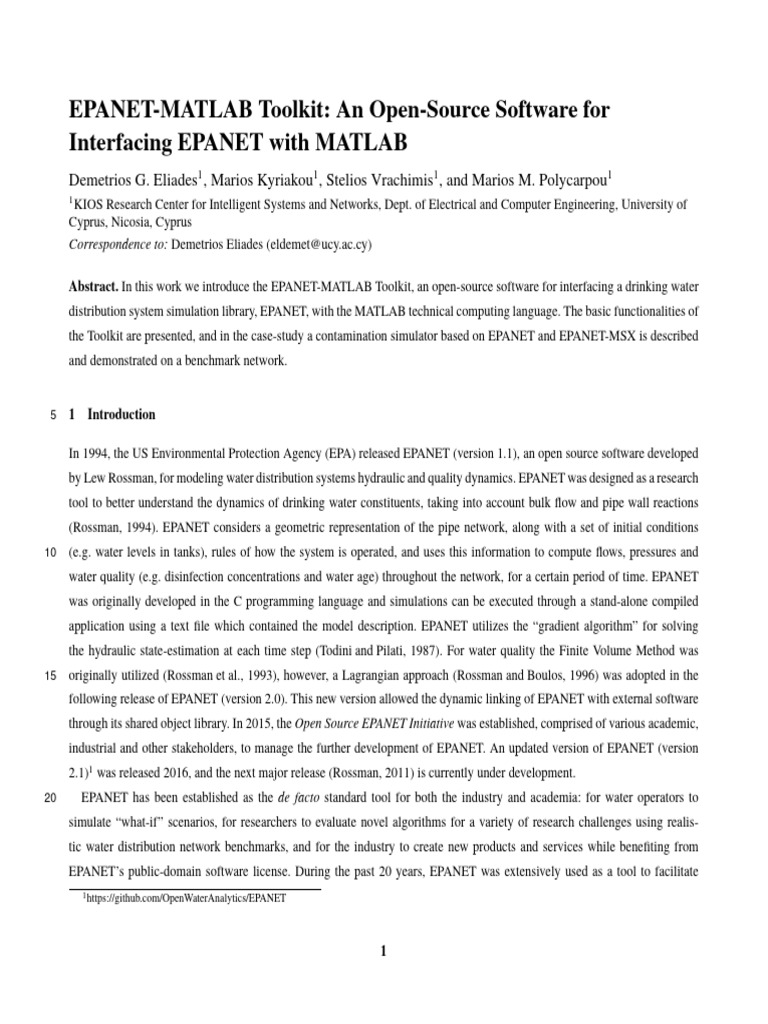 Eliades 2016 Epanet Matlab | PDF | Matlab | Library (Computing)