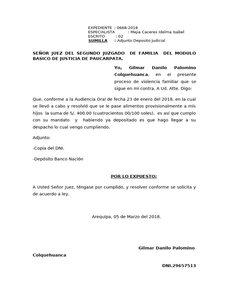 Adjunto depositoGILMAR DANILO PALOMINO COLQUEHUANCA | PDF