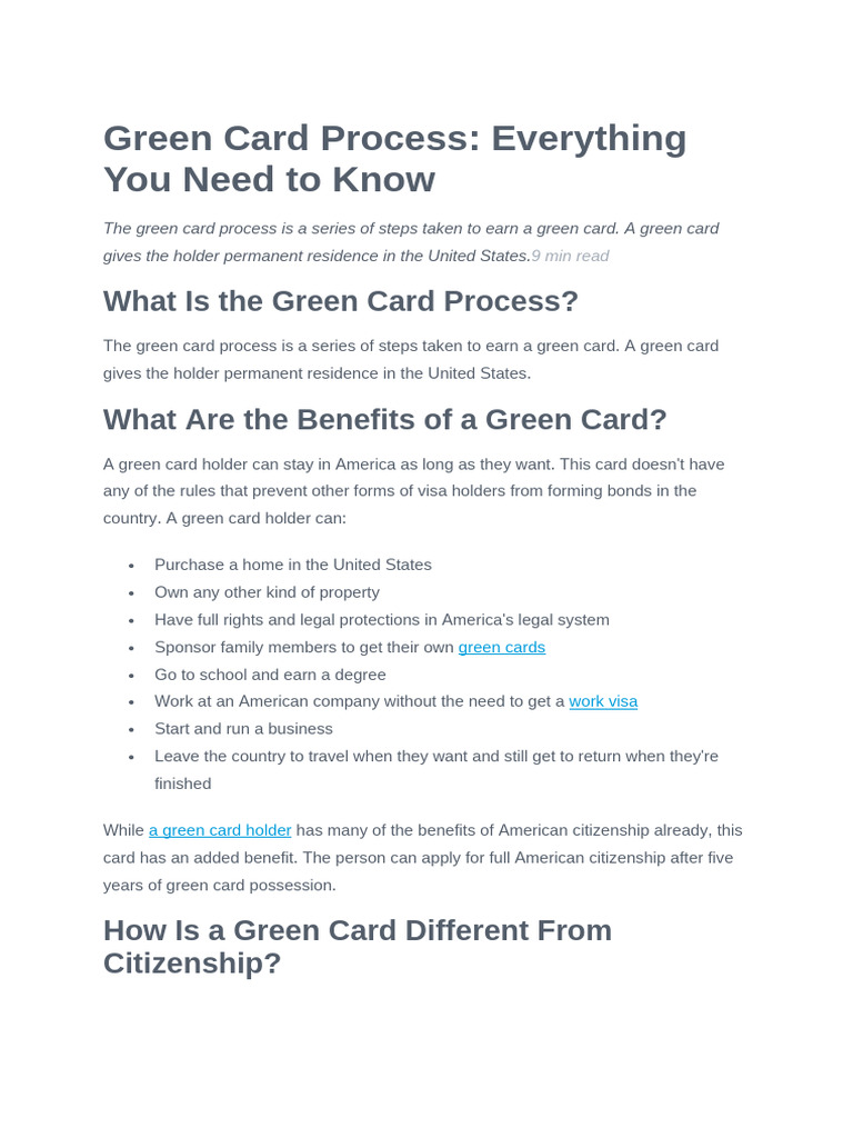 Green Card Process | PDF | H 1 B Visa | Cost Of Living