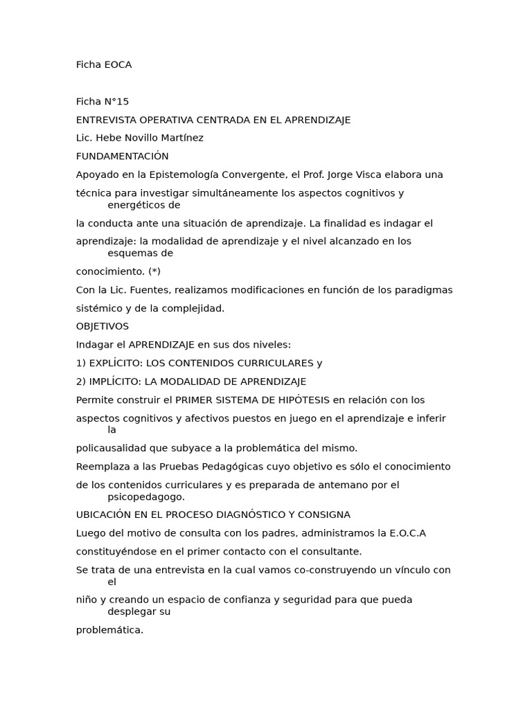 Ficha Eoca | PDF | Aprendizaje | Conocimiento