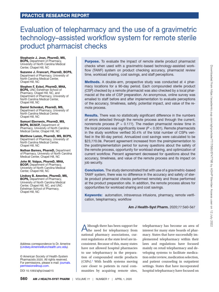Evaluation of Telepharmacy and The Use of A Gravimetric Technology ...