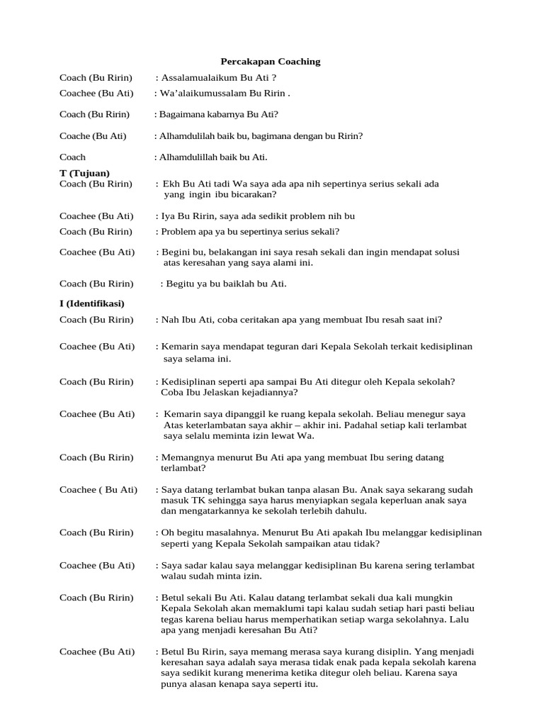 Script Simulasi Coaching Dengan Bu Ririn Modul 2.3 | PDF