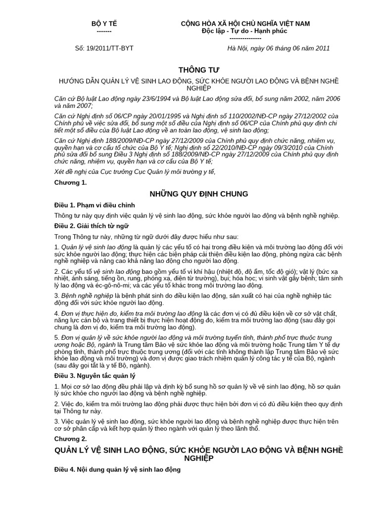 Thông Tư 19.2011.TT-BYT - Quan Ly Suc Khoe NLĐ (06.6.2011) | PDF