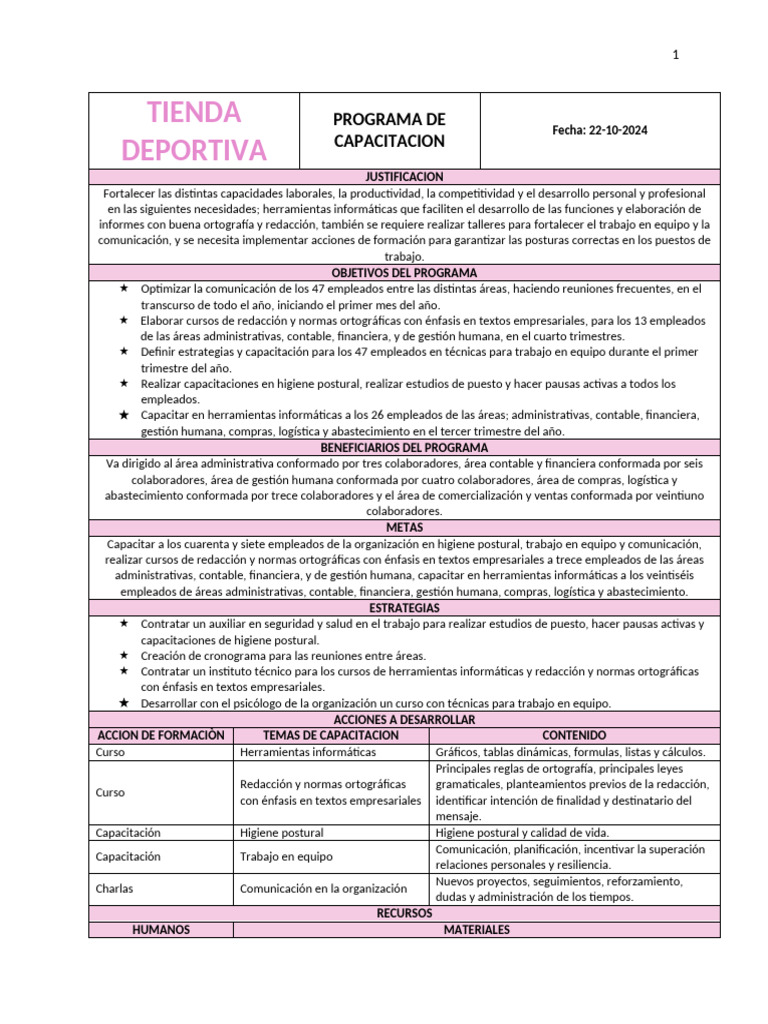 Programa de Capacitación | PDF | Logística | Creación de capacidad