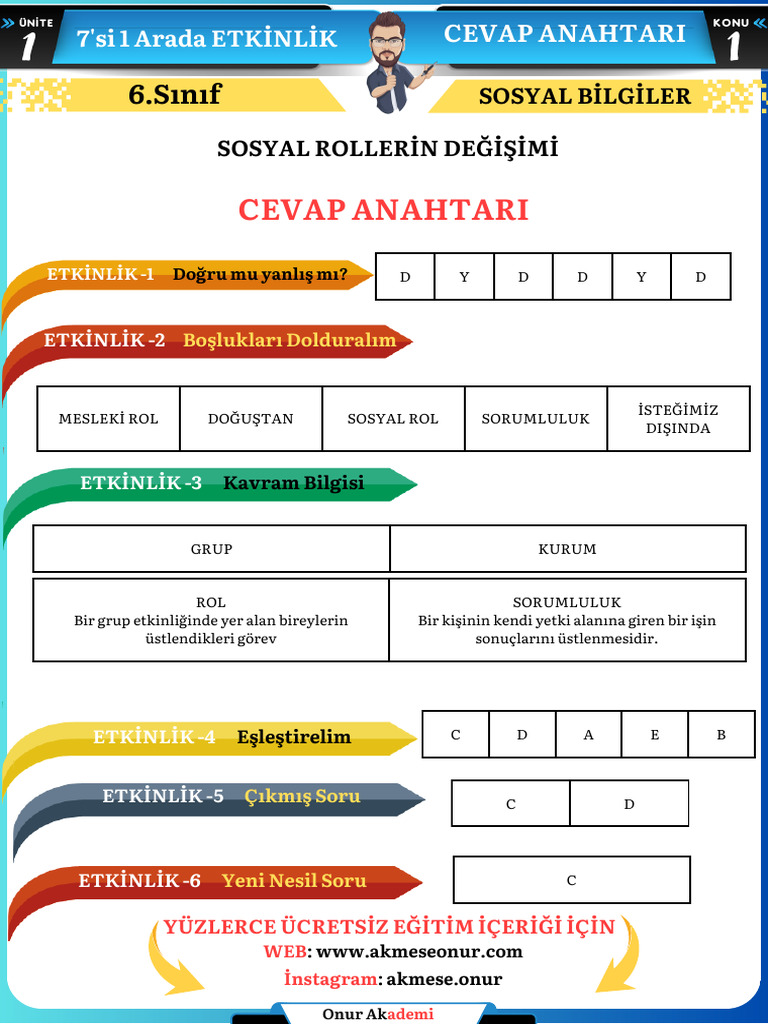 Sınıf Etkinlik Cevap Anahtarı-1 | PDF