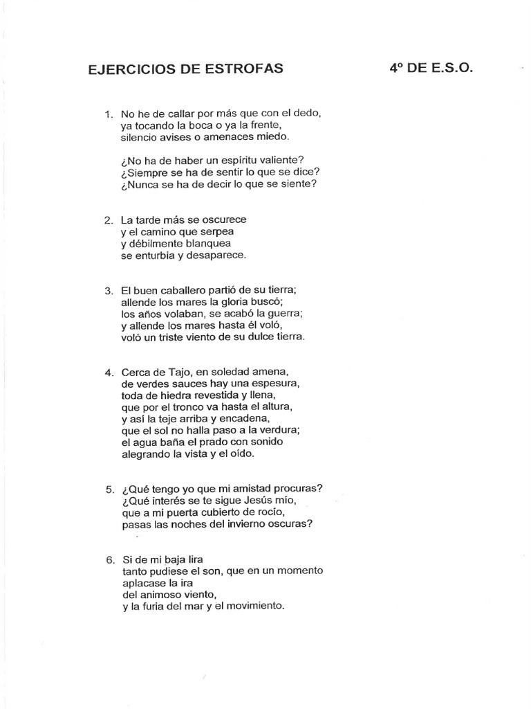 Ejercicios Estrofas | PDF