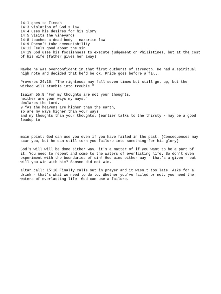 Samson Outline | PDF | Cooking, Food & Wine | Religion & Spirituality