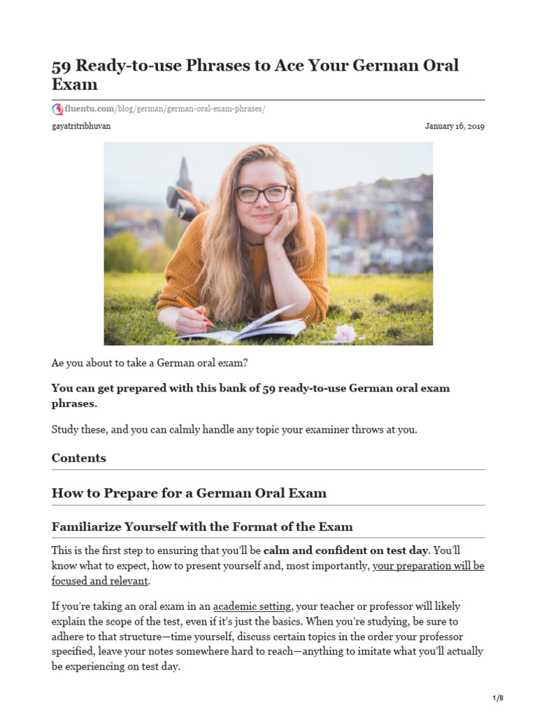 59 Phrases to Ace Your German Oral Exam | PDF | Verb | Fluency