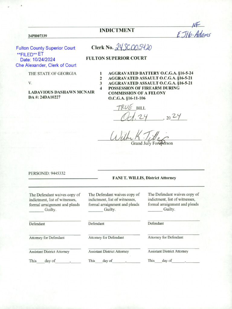 Criminal Indictment: State of Georgia V Ladavious McNair | PDF ...