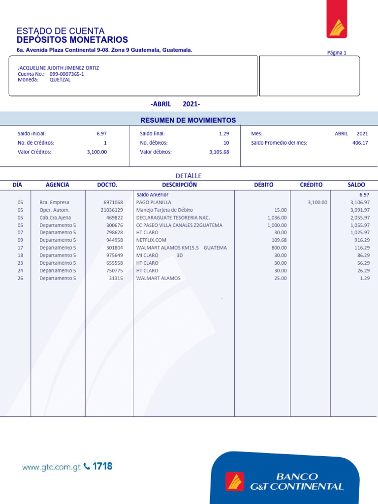 Depósitos Monetarios: Estado de Cuenta | PDF | Tecnología bancaria | Pagos