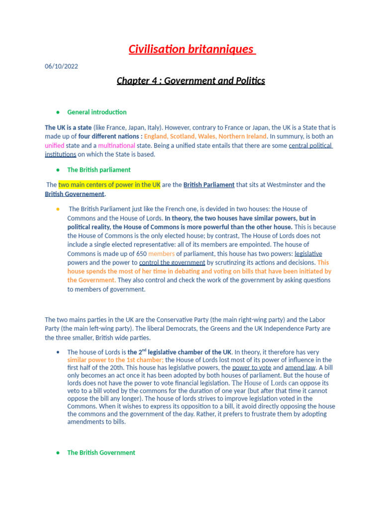 Civilisation Britannique | PDF | House Of Commons Of The United Kingdom | Parliament Of The ...