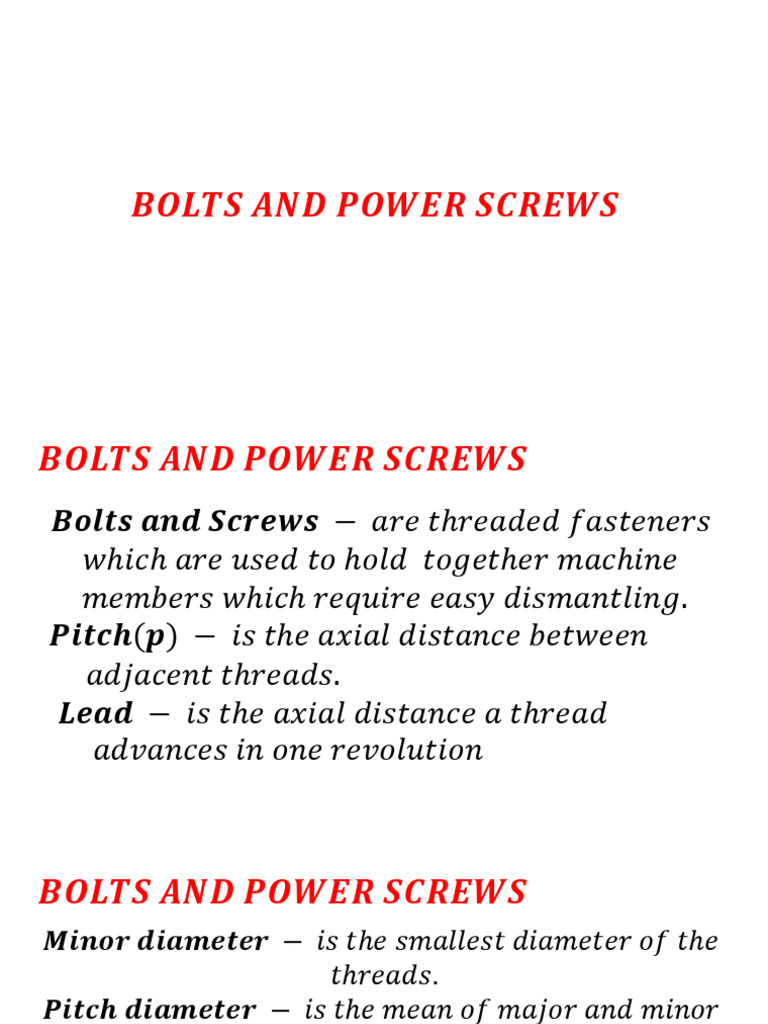 Bolts and Power Screws Formulas PDF | PDF | Mechanical Engineering ...