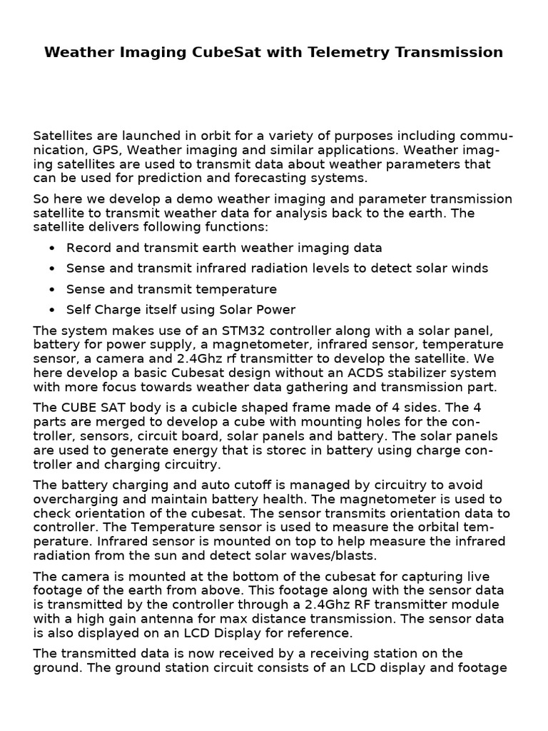 Weather Imaging Cubesat With Telemetry Transmission | PDF | Satellite ...