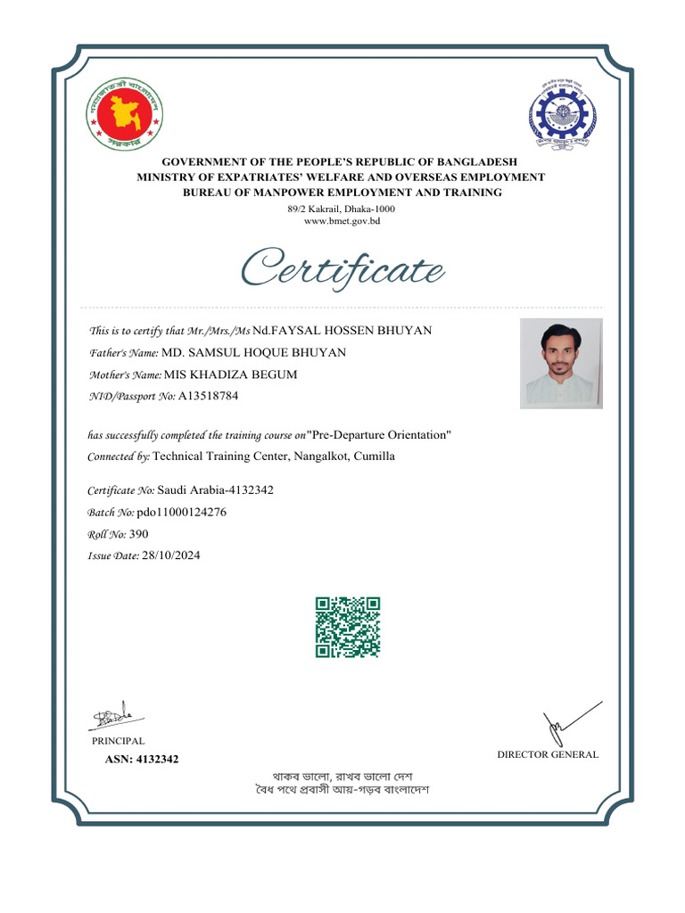 Pre-Departure Orientation Certificate | PDF