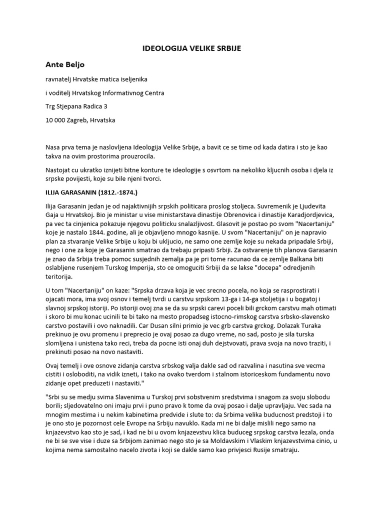 Ideologija Velike Srbije | PDF